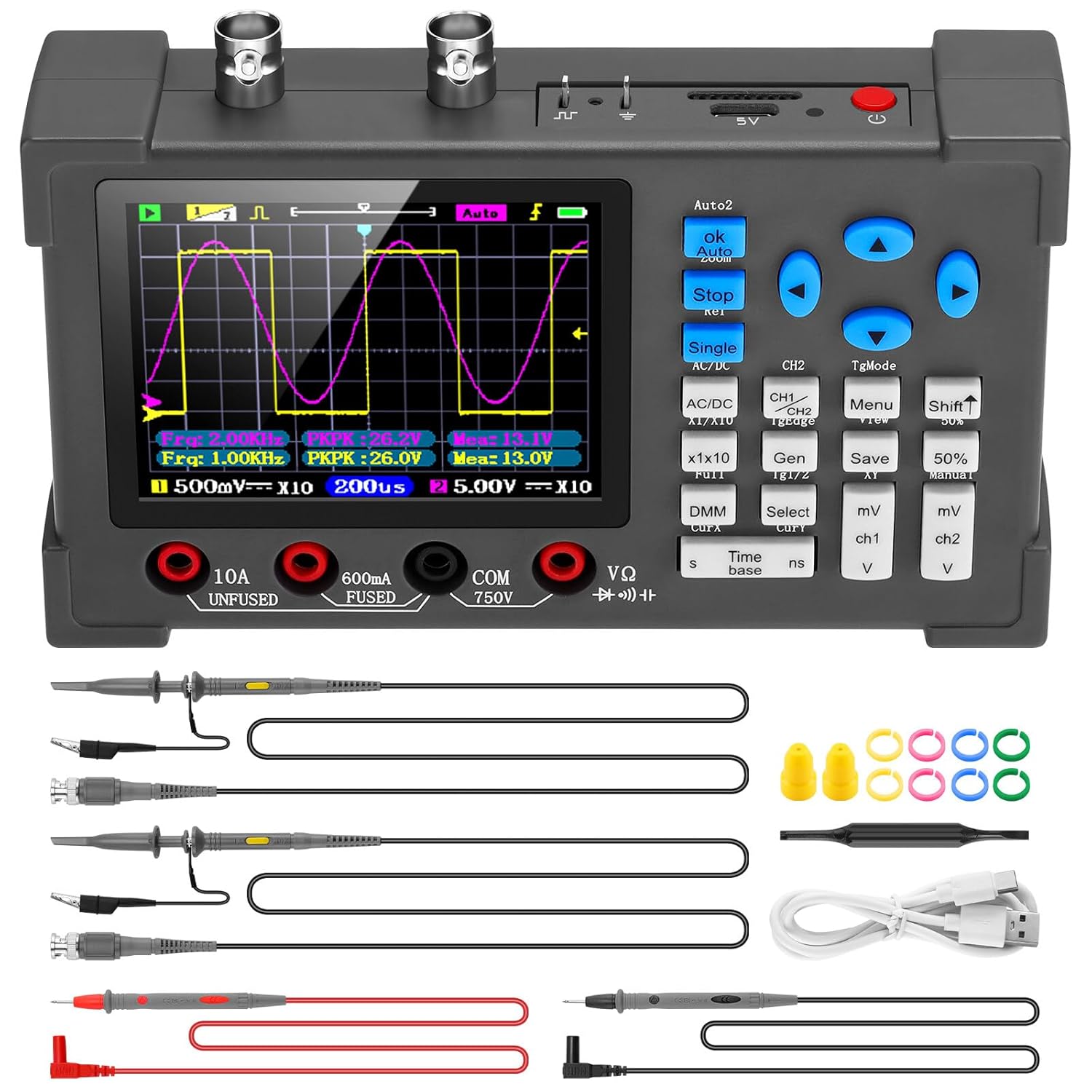 LCD Handheld Digital Oscilloscope Kit - 2 Channel 3.2"TFT Multimeter ...