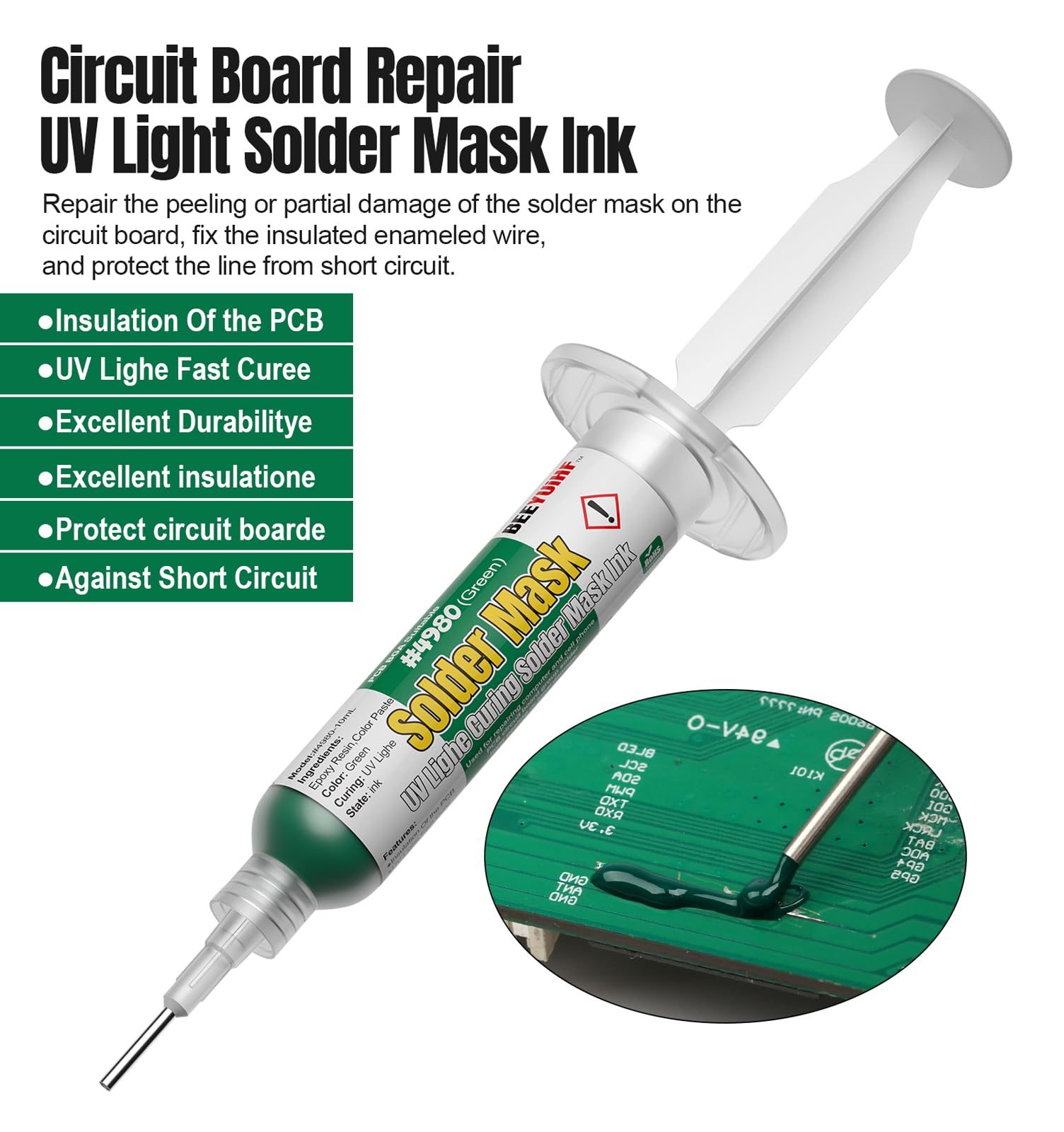 Snapklik.com : BEEYUIHF Green UV Curing Solder Paste, 10 mL Syringe UV ...