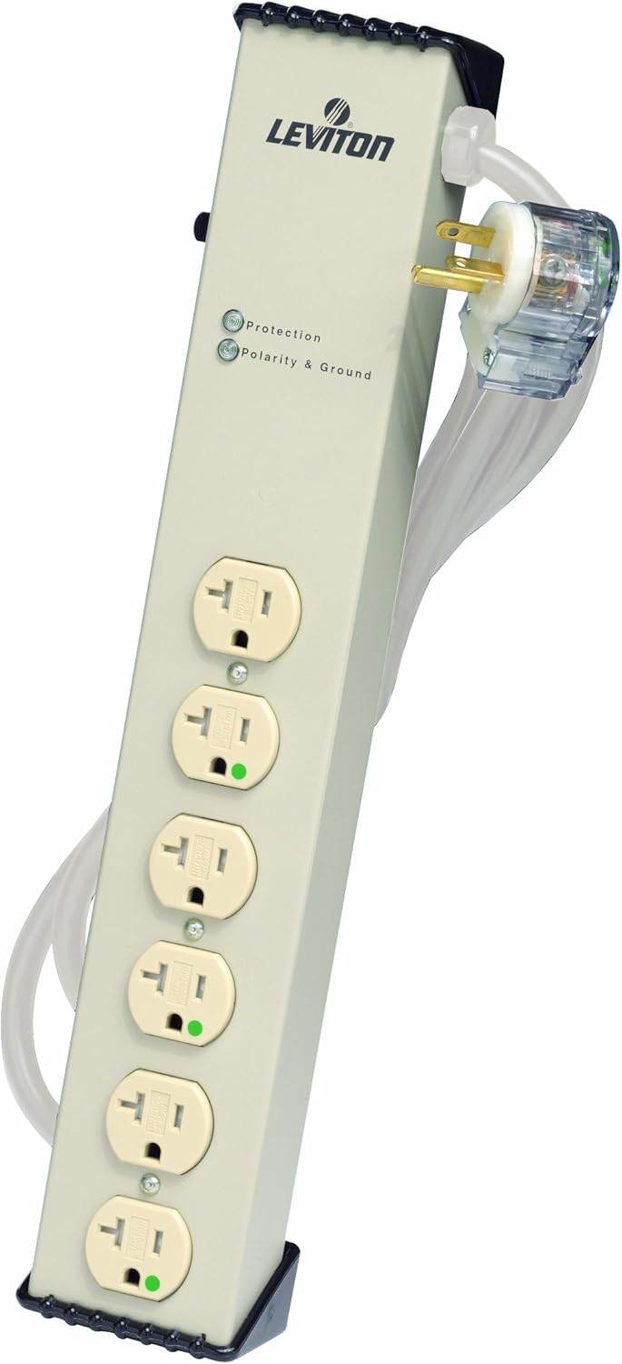 Leviton 5300-HT2 120 Volt, 20 Amp,Surge Protected, 6-Outlet-HG Tamper ...
