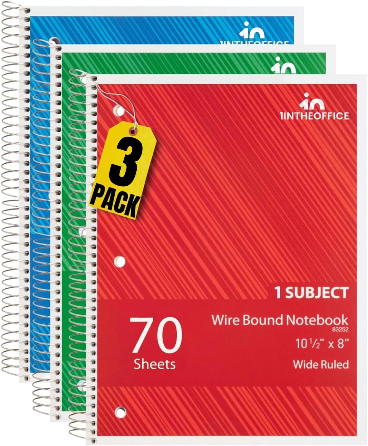 Amazon.com : Amazon Basics Wide Ruled Wirebound Spiral Notebook, 70 ...