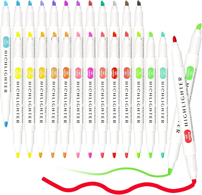 Funnasting Highlighters Pens, 25 Colors Mild Highlighters, Dual Tip ...