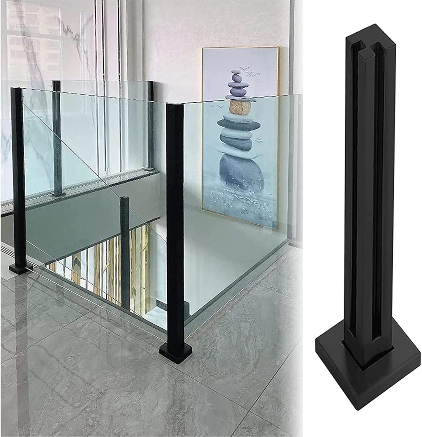 Metal Glass Railing Post Kit, Black Stainless Steel Glass Balustrade ...