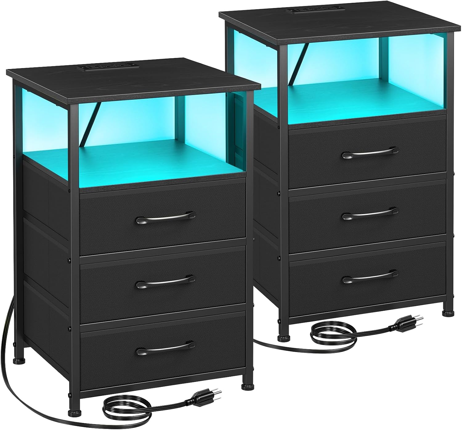 Amazon.com: LOAKEKEL Night Stand, LED Nightstands Set of 2 with ...