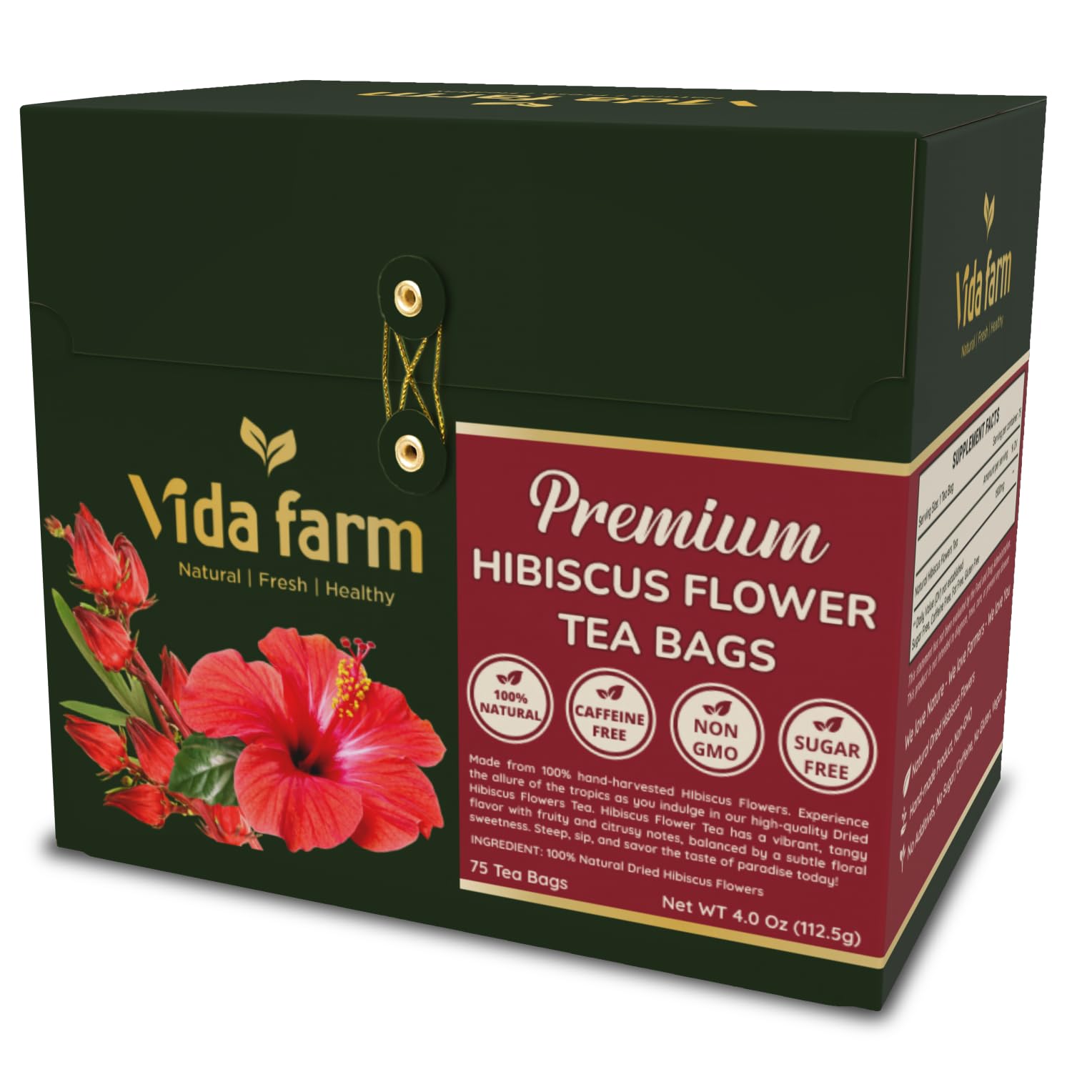 Amazon.com : VIDA FARM 75 Hibiscus Tea Bags, Natural Dried Hibiscus Flowers Tea Bags, Roselle ...