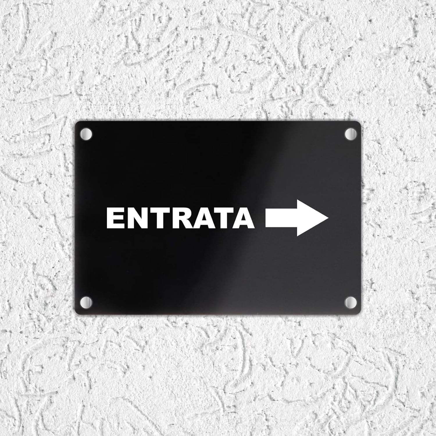 CARTELLO IN PLEXIGLASS NERO LUCIDO SEGNALETICO - ENTRATA CON FRECCIA ...