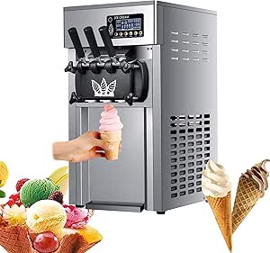 Amazon.com: 18L/H Commercial Soft Ice Cream Machine, 1200W Slushy Ice ...