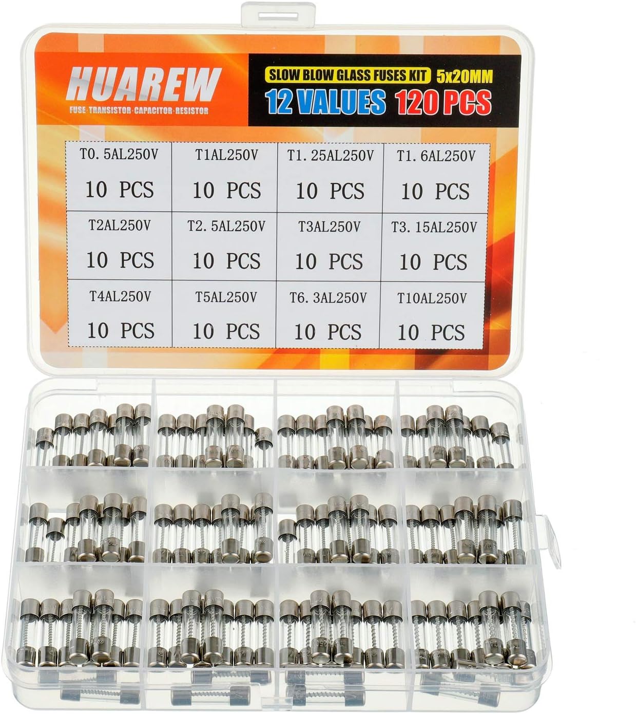 electrosmart Pack of 10 2A T2A T2AL 20mm x 5mm Glass Fuse 250v Slow ...