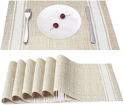 Amazon.com: YOSICHY Table Mats Set of 6 Crossweave Woven Vinyl ...