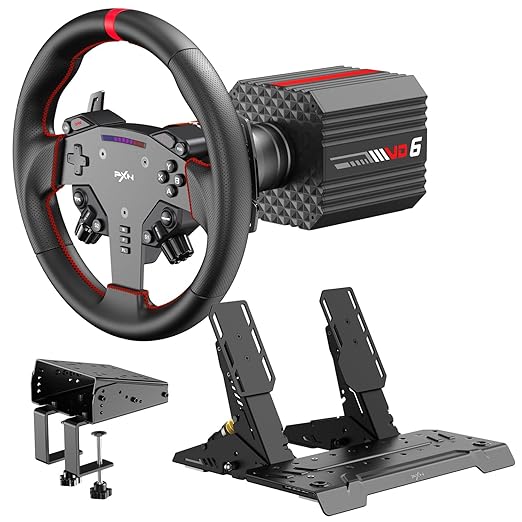 Amazon.com: PXN VD6 Bundle PC Steering Wheel and Pedals 6NM Direct ...