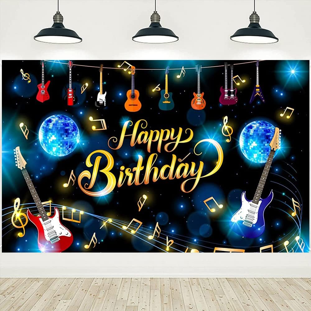 Amazon.com : Musical Note Guitar Happy Birthday Backdrop Karaoke Themed ...