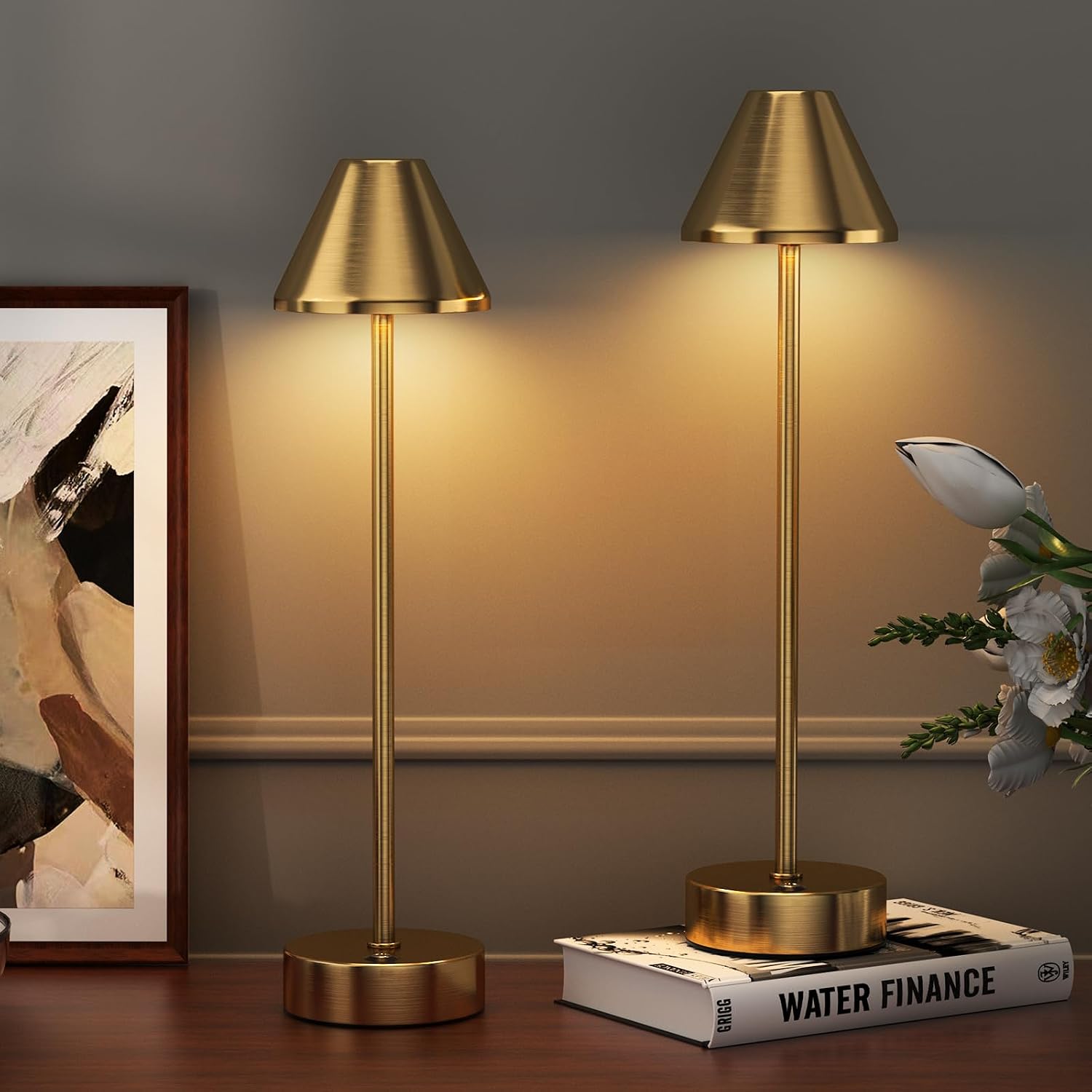 IMAGE Cordless Table Lamp Portable Gold Meta Lamps Set of 2, 5000mAh ...