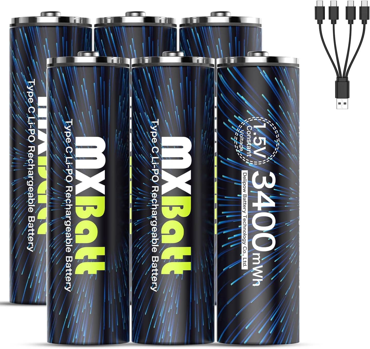 Amazon.com: MXBatt USB Rechargeable AA Lithium Batteries, 3400mWh 1.5V ...