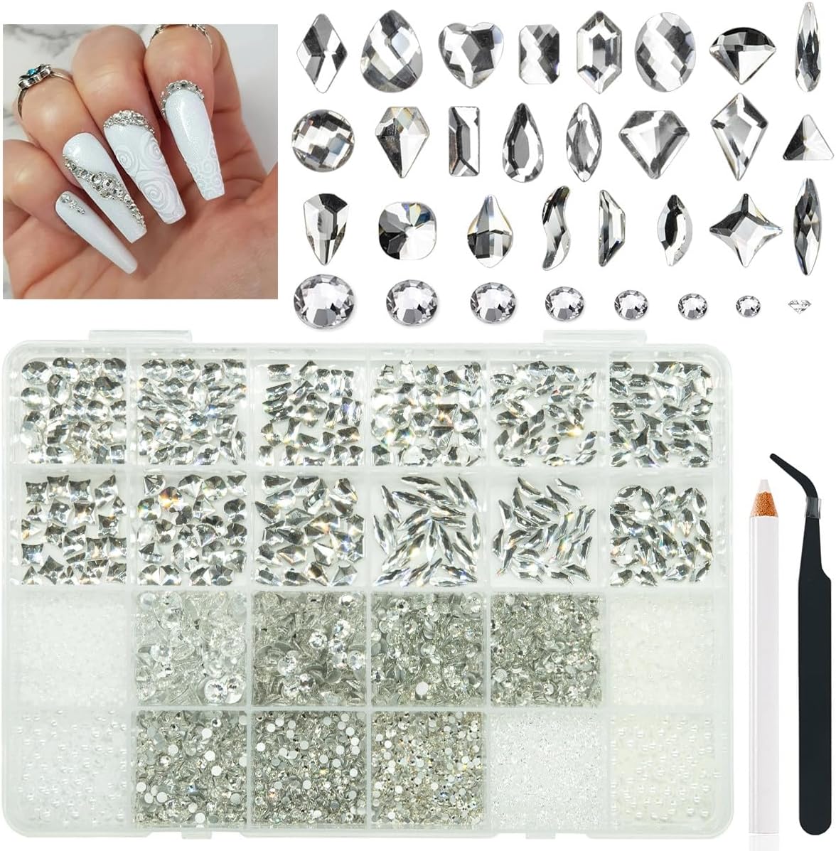 Amazon.com: qiipii 3080Pcs Pink Nail Rhinestones 120 Multi Shapes ...
