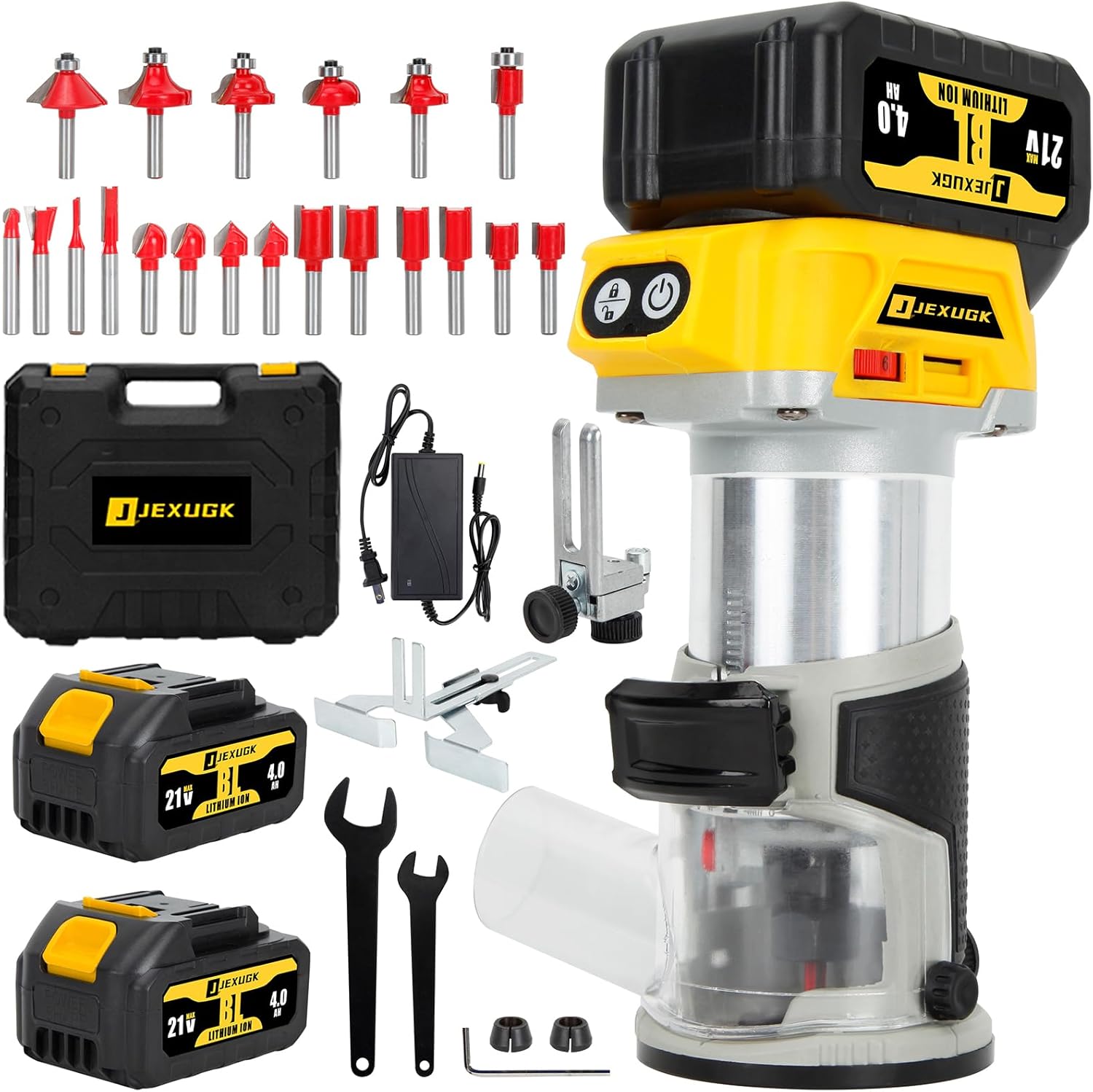 Amazon.com: JEXUGK Cordless Wood Router, 21V Router Tool with 2 x 4.0Ah ...