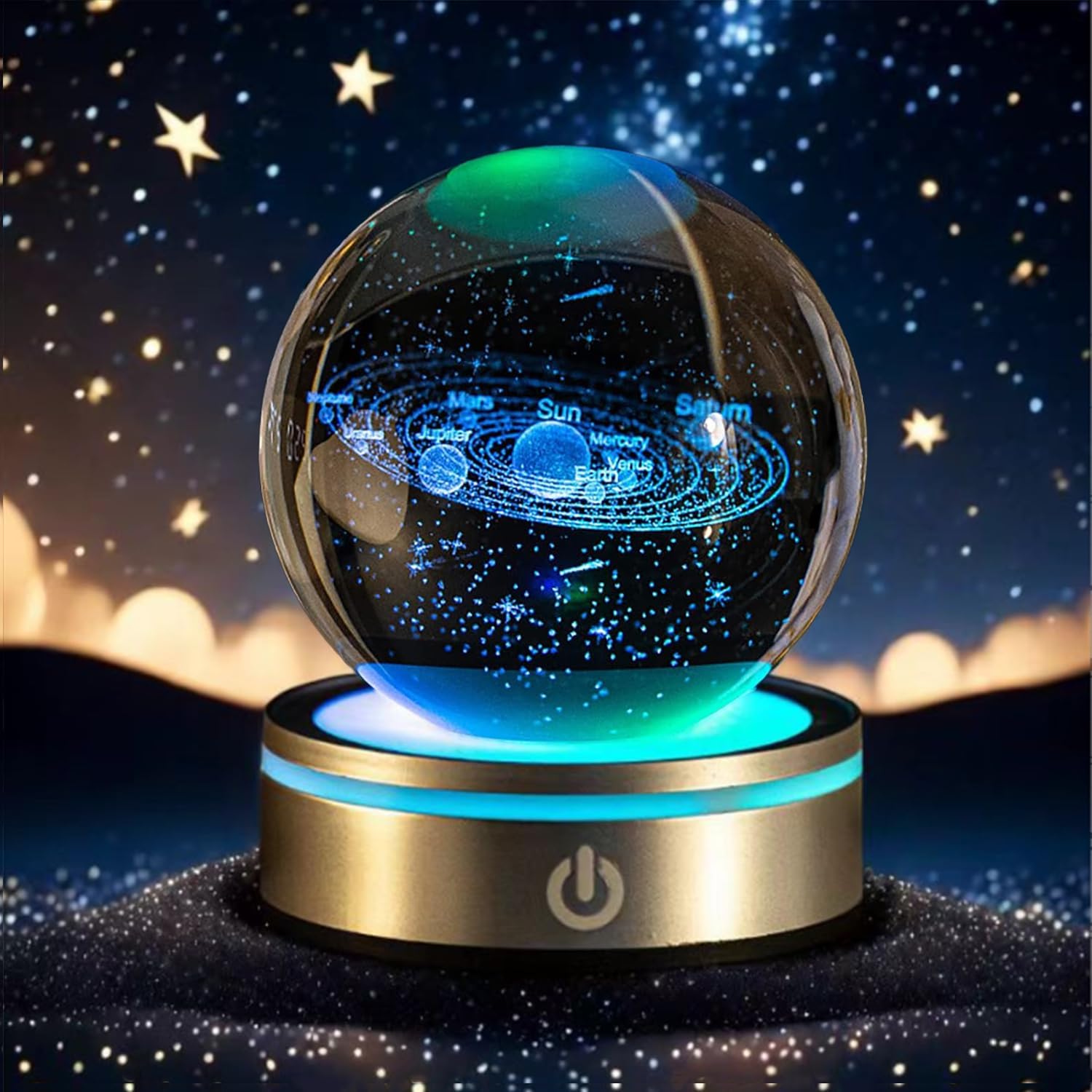 Amazon.com: 3D Solar System Crystal Ball with Wood Base, Engraved ...