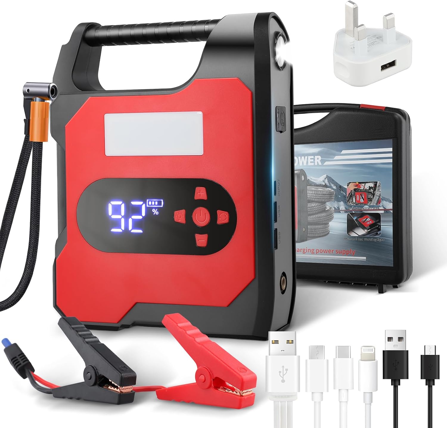 Car Jump Starter Power Pack with Tyre Inflator,12V 2000A Car Battery ...