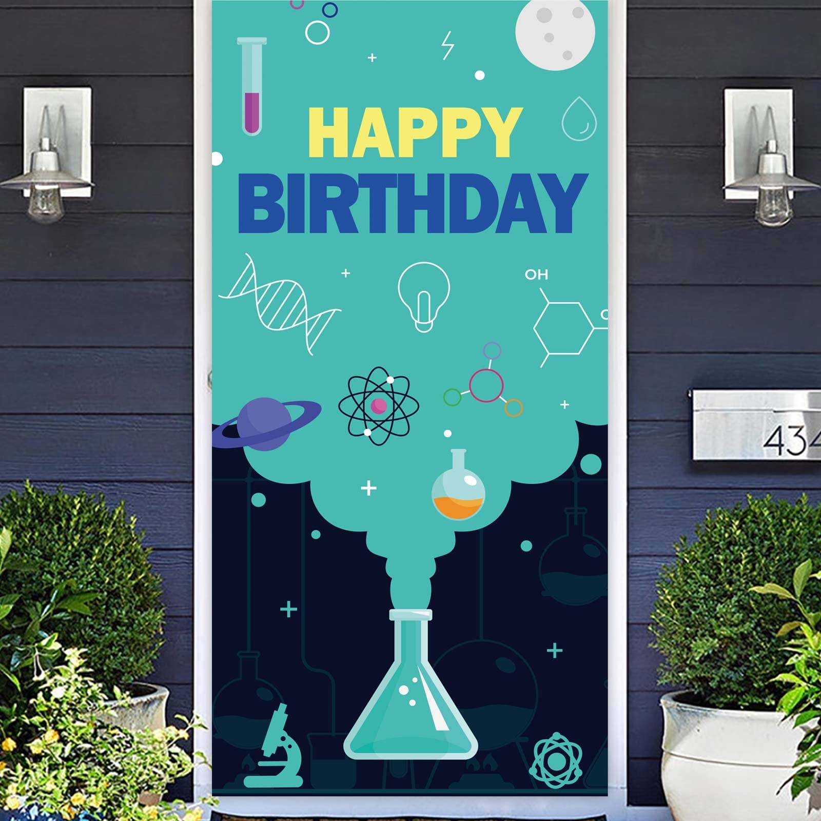 Science Happy Birthday Favors Supplies Banner Backdrop Background ...