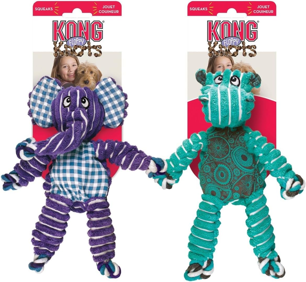 Pet Supplies : KONG Floppy Knots Combo Dog Toy - Hippo and Elephant ...