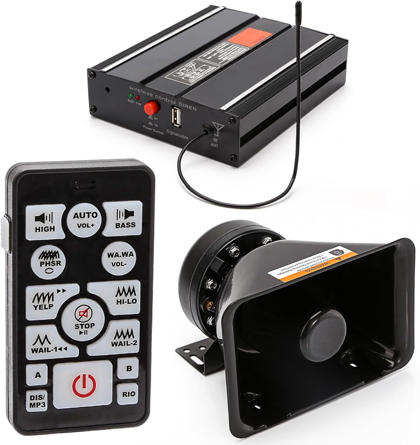 Amazon.com : BooYu 12V 200W 20 Tones Police Warning Emergency Siren PA ...