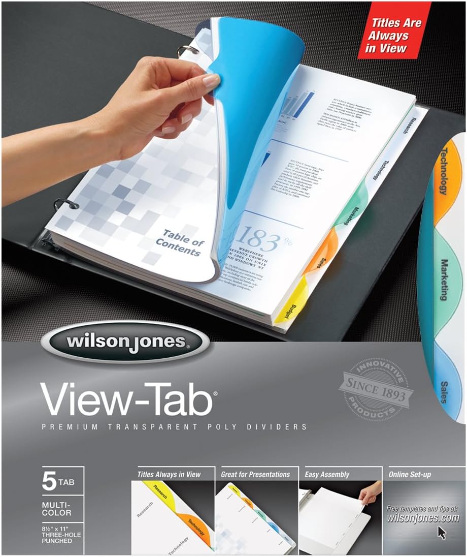 View-Tab Transparent Index Dividers, 5-Tab, Round, Letter, Assorted, 5 ...