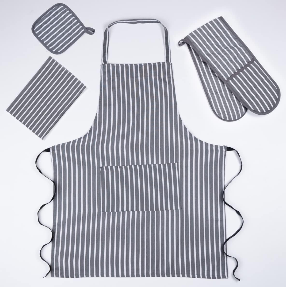 Double Oven Gloves Set with Apron Heat Resistant Oven Mitts for Home ...