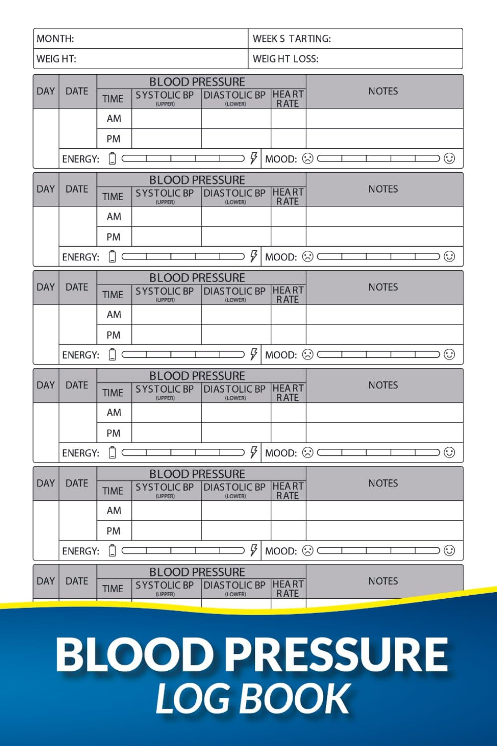Blood Pressure Log Book: Simple Daily Tracker Notebook and Recorder ...