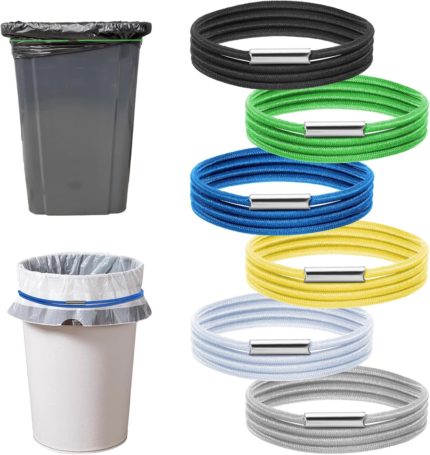Tyqour 6 Pcs Trash Can Rubber Bands, Adjustable Garbage Can Rubber ...