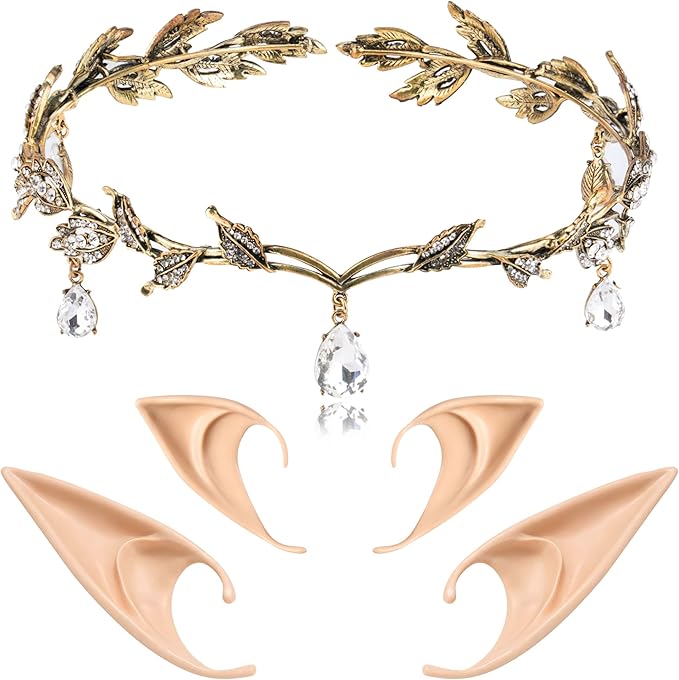 Amazon.com: FRESHME Cosplay Fairy Elf Ears with Rhinestone Leaf ...