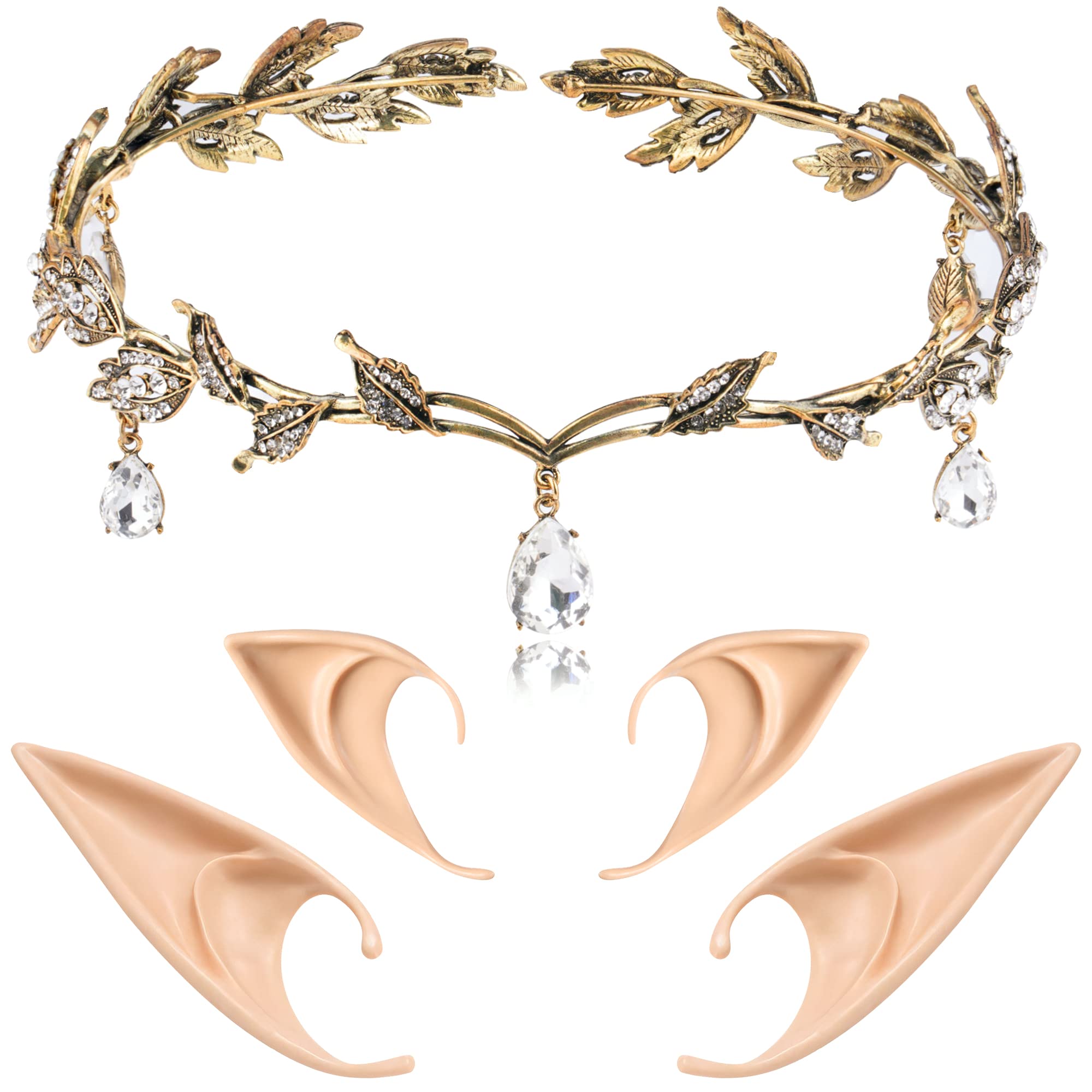 Amazon.com: FRESHME Cosplay Fairy Elf Ears with Rhinestone Leaf ...