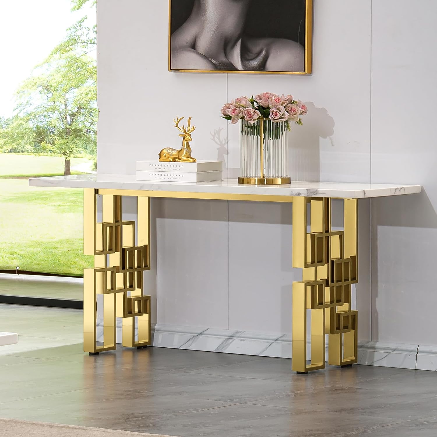 Amazon.com: AUZ Gold Console Table, White and Gold Living Room Sofa ...