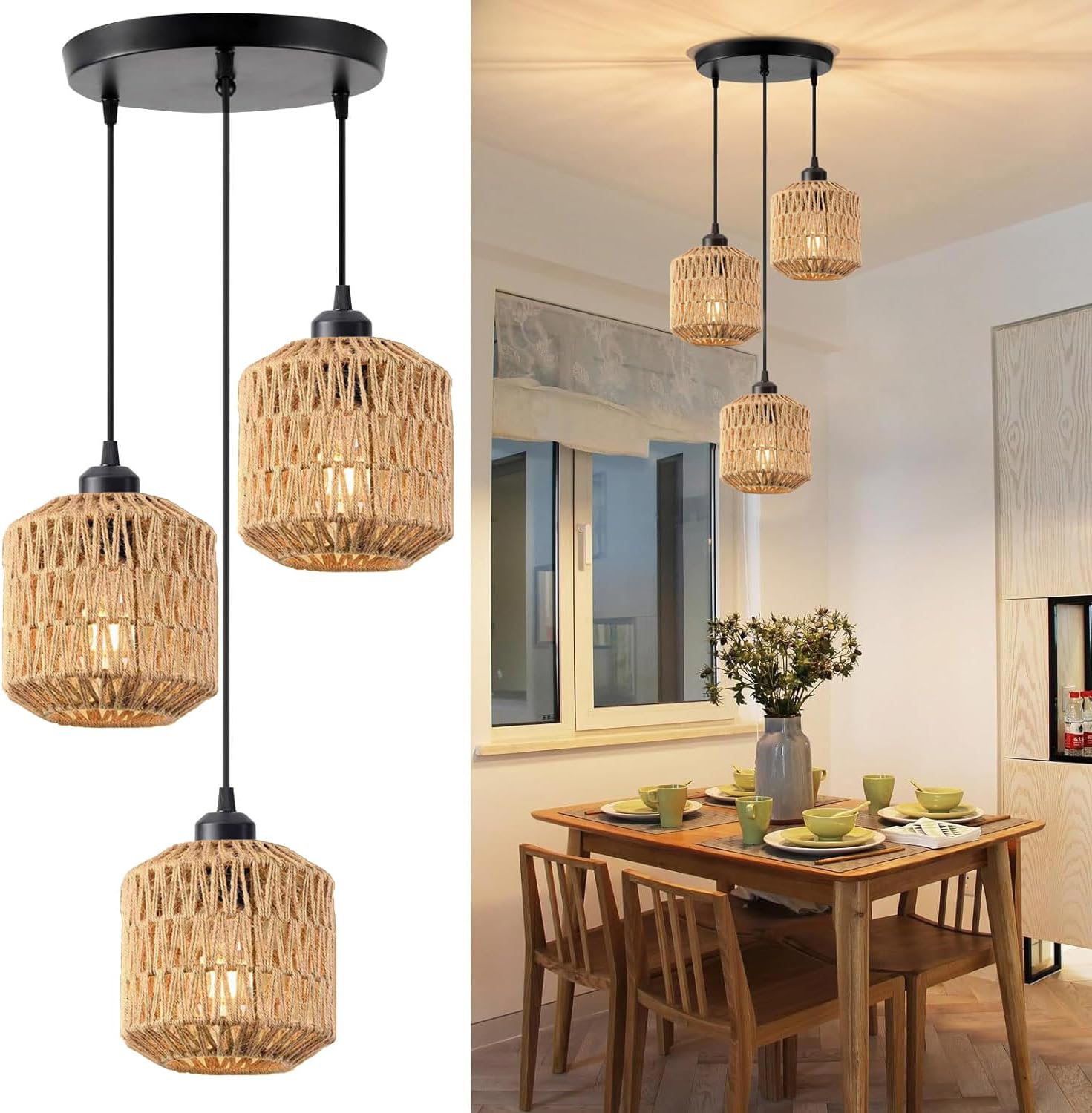 DANGGEOI 3-Light Kitchen Hanging Light Fixtures, Adjustable Farmhouse ...