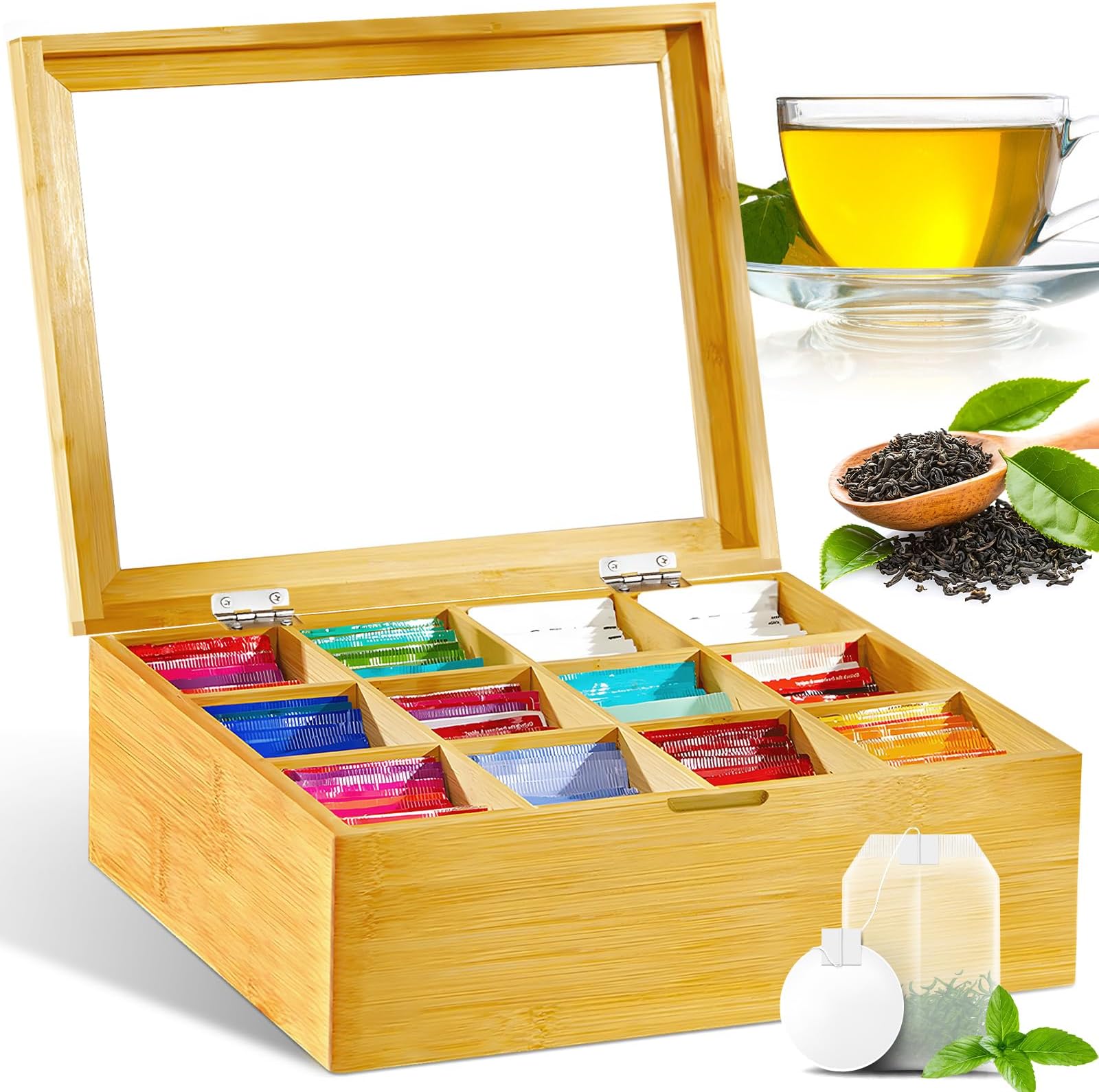 RAYHER HOBBY 6241500 DIY Tee-Box aus Holz, 12 Fächer, Aufbewahrung von ...