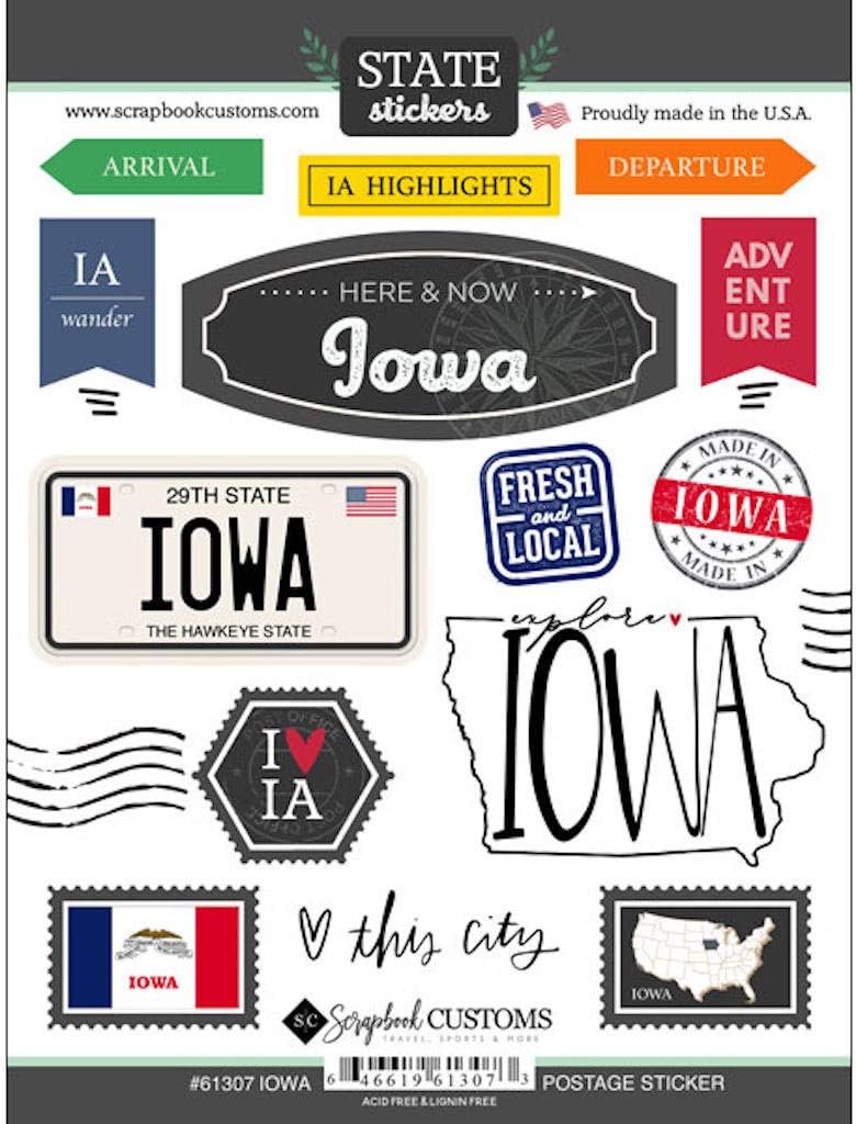 Amazon.com: Scrapbook Customs 61307 Iowa Postage Stickers : Arts ...