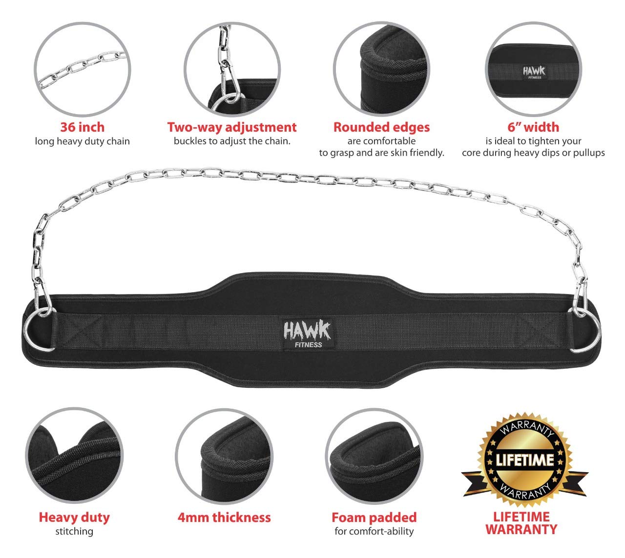 Buy Hawk Fitness Dip Belt With Chain For Men & Women Dipping Pull Up ...
