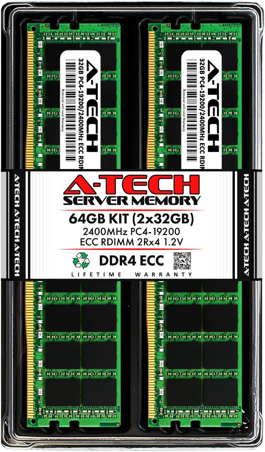 A-Tech 64GB Kit (2 x 32GB) DDR4 2400MHz Server RAM (PC4-19200) ECC ...