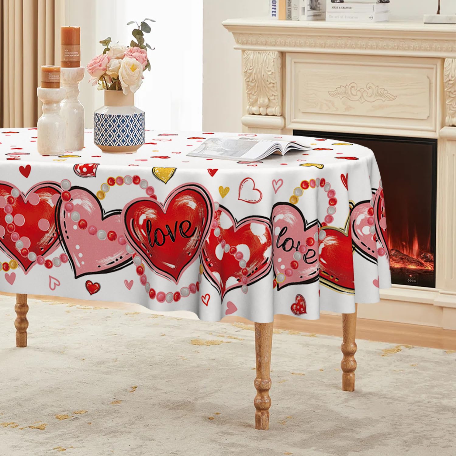Amazon.com: Horaldaily Valentine's Day Tablecloth 60×84 Inch Oval, Love ...