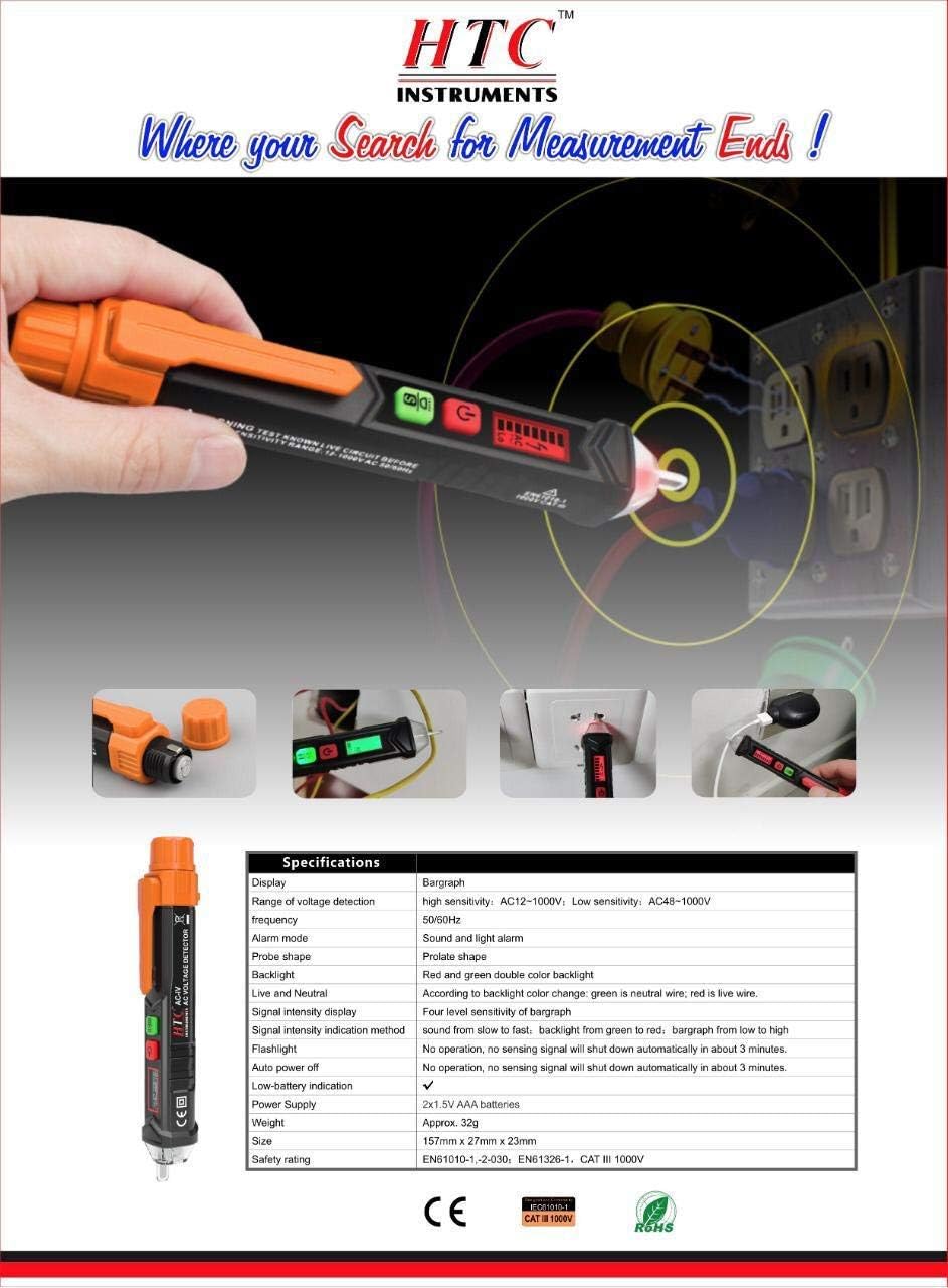 NAAFIE HTC Instruments Non-Contact Laser Voltage Tester, Battery ...