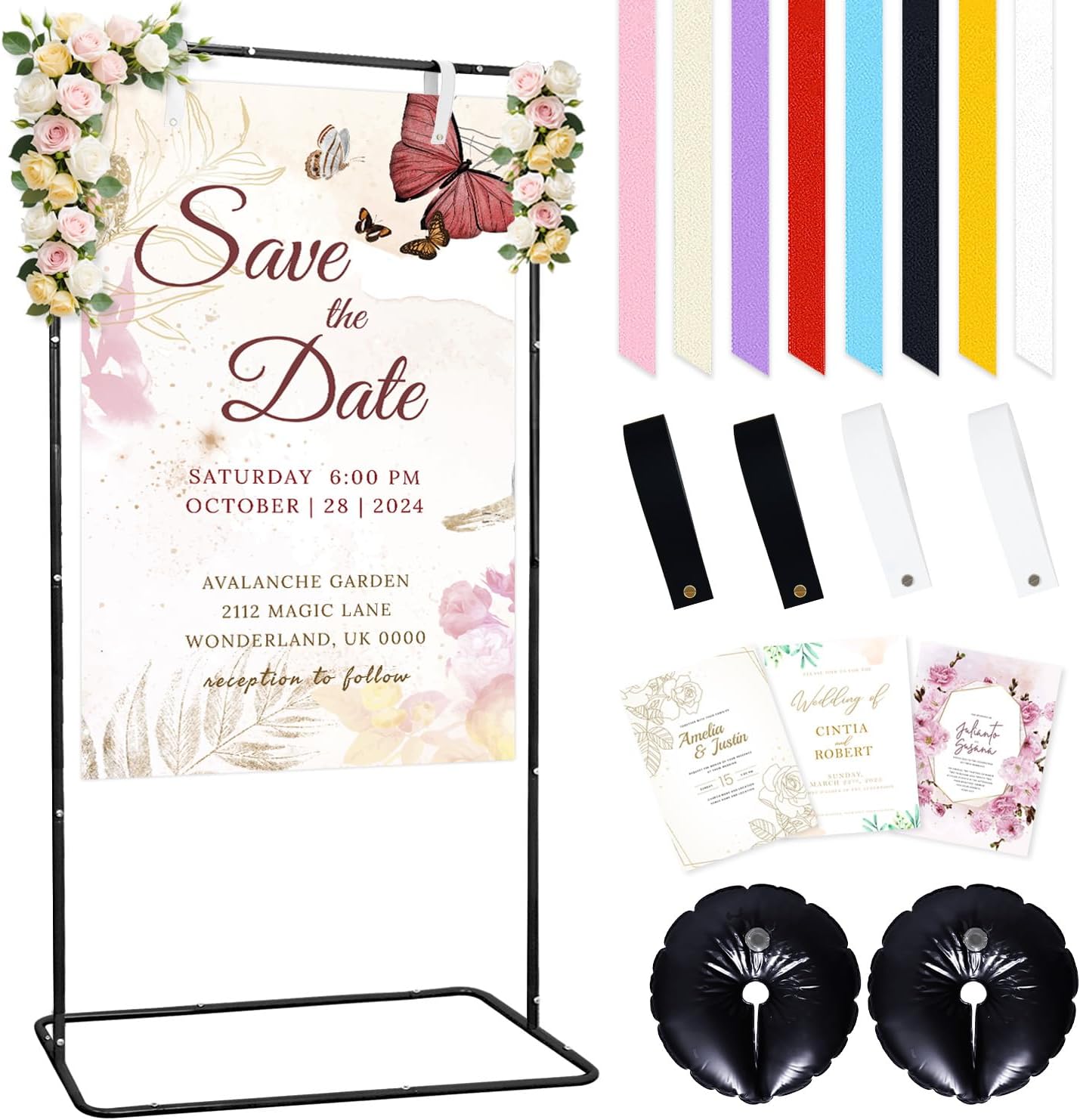 Amazon.com: FANPROMS Wedding Sign Holder 68”x32”x16” Black Metal ...