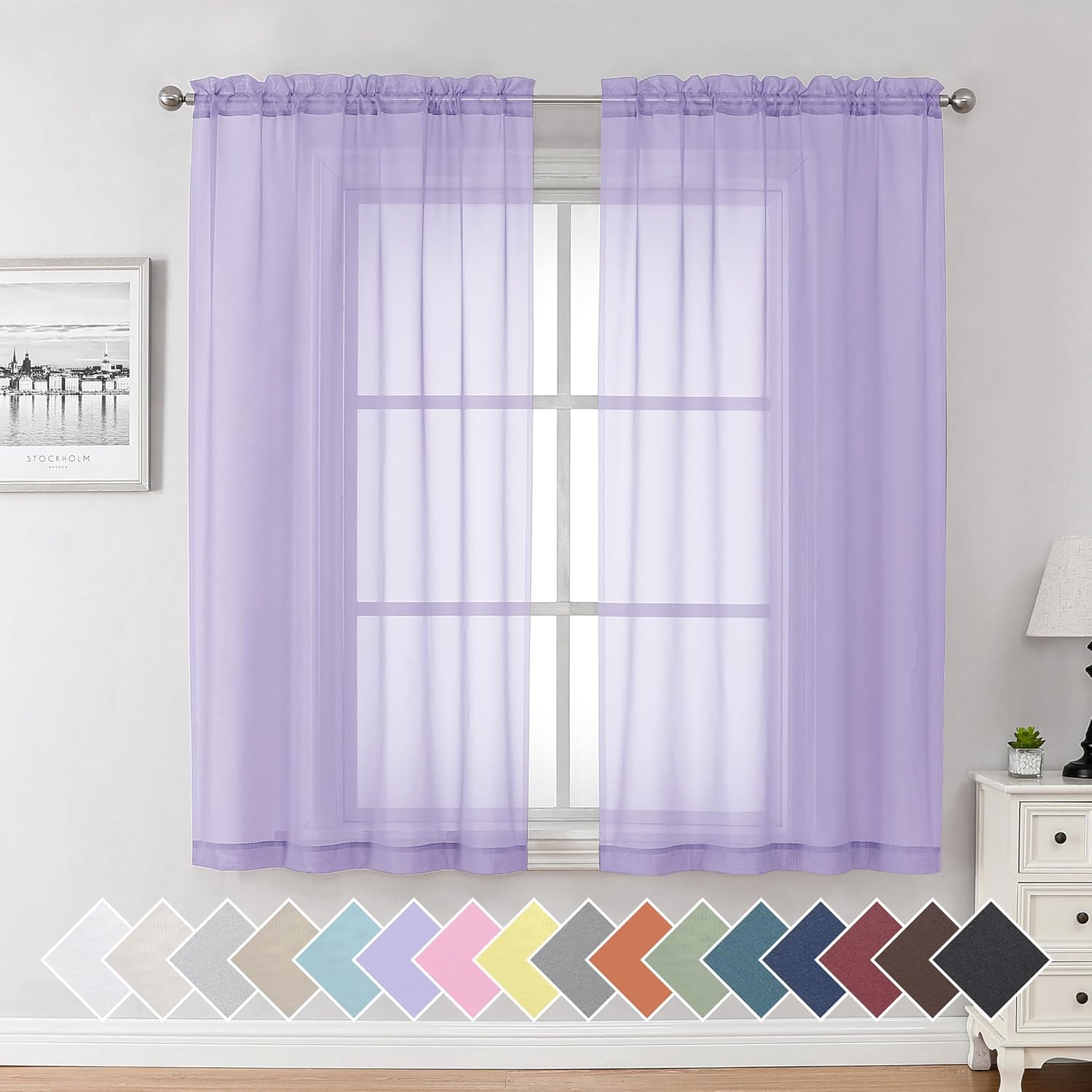 Amazon.com: Aiyufeng Light Purple Sheer Curtain Panels Pair Sold 63 ...