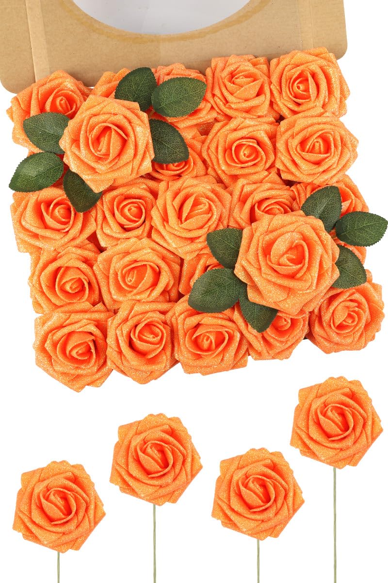 Amazon.com: N&T NIETING Artificial Flowers Glowing Burnt Orange Flowers ...