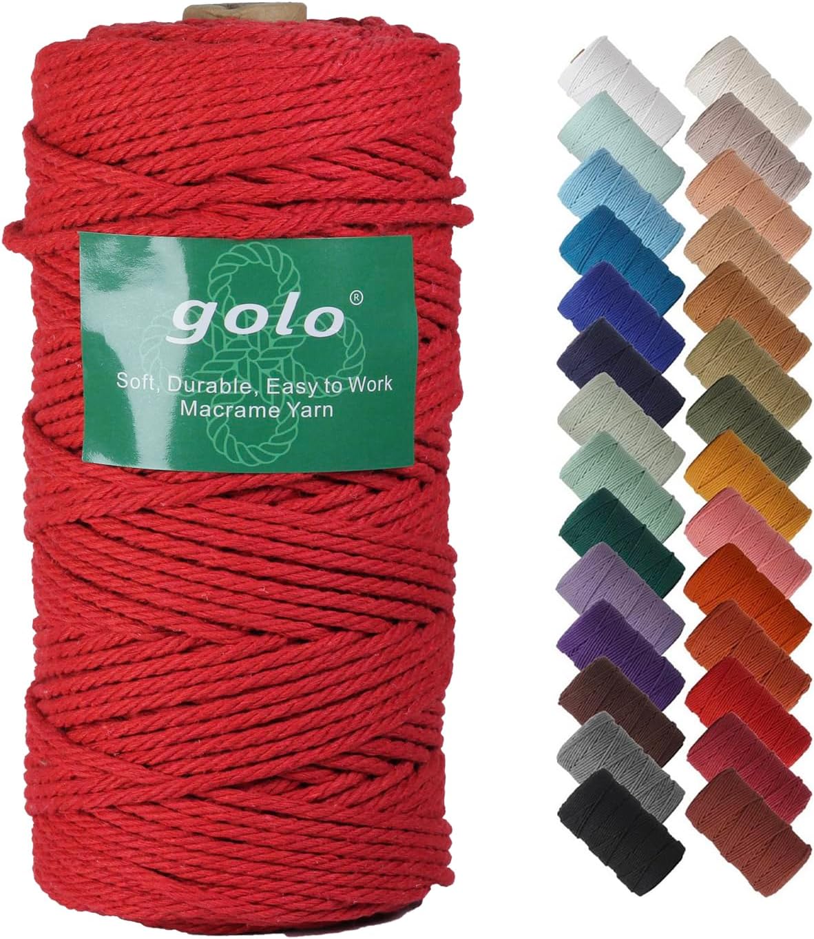 Amazon.com: golo Macrame Cord Yarn 3mm x 109 Yards Colorful Cotton ...