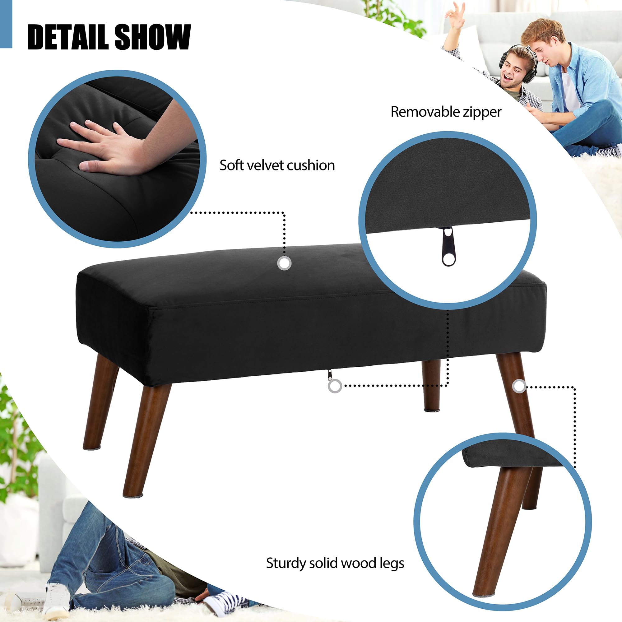 Snapklik.com : 35" Upholsterled Ottoman Bench, Velvet Fabric Footrest ...