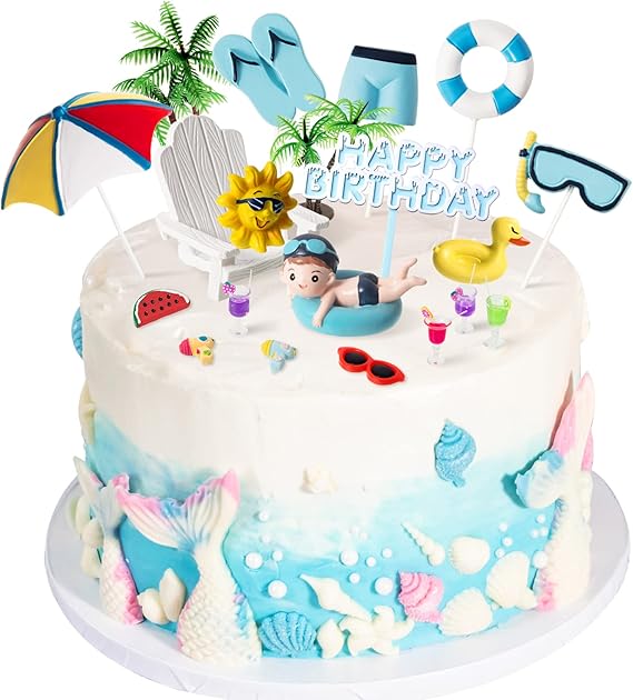 Amazon.com: Junkin 21 Pcs Beach Cake Decorations Summer Pool Cake ...