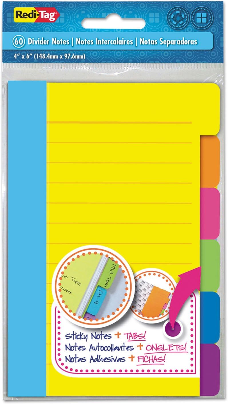 Amazon.com : Redi-Tag Mini Ruled Divider Notepad, 100 Tabbed Sticky ...