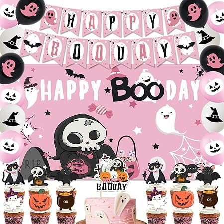 Amazon.com: Pink Black Halloween Birthday Decorations - Pink Halloween ...