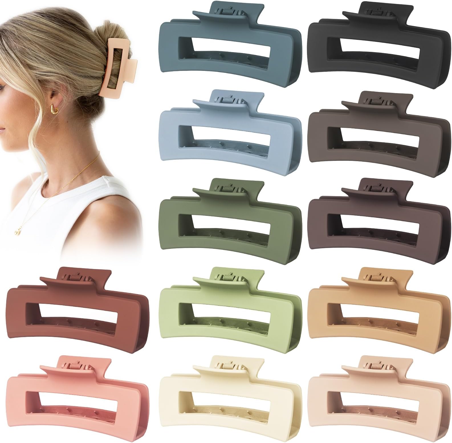 Amazon.com : 8 Pcs Hair Claw Clips, 5 Square Matte Clips and 3 Metal ...