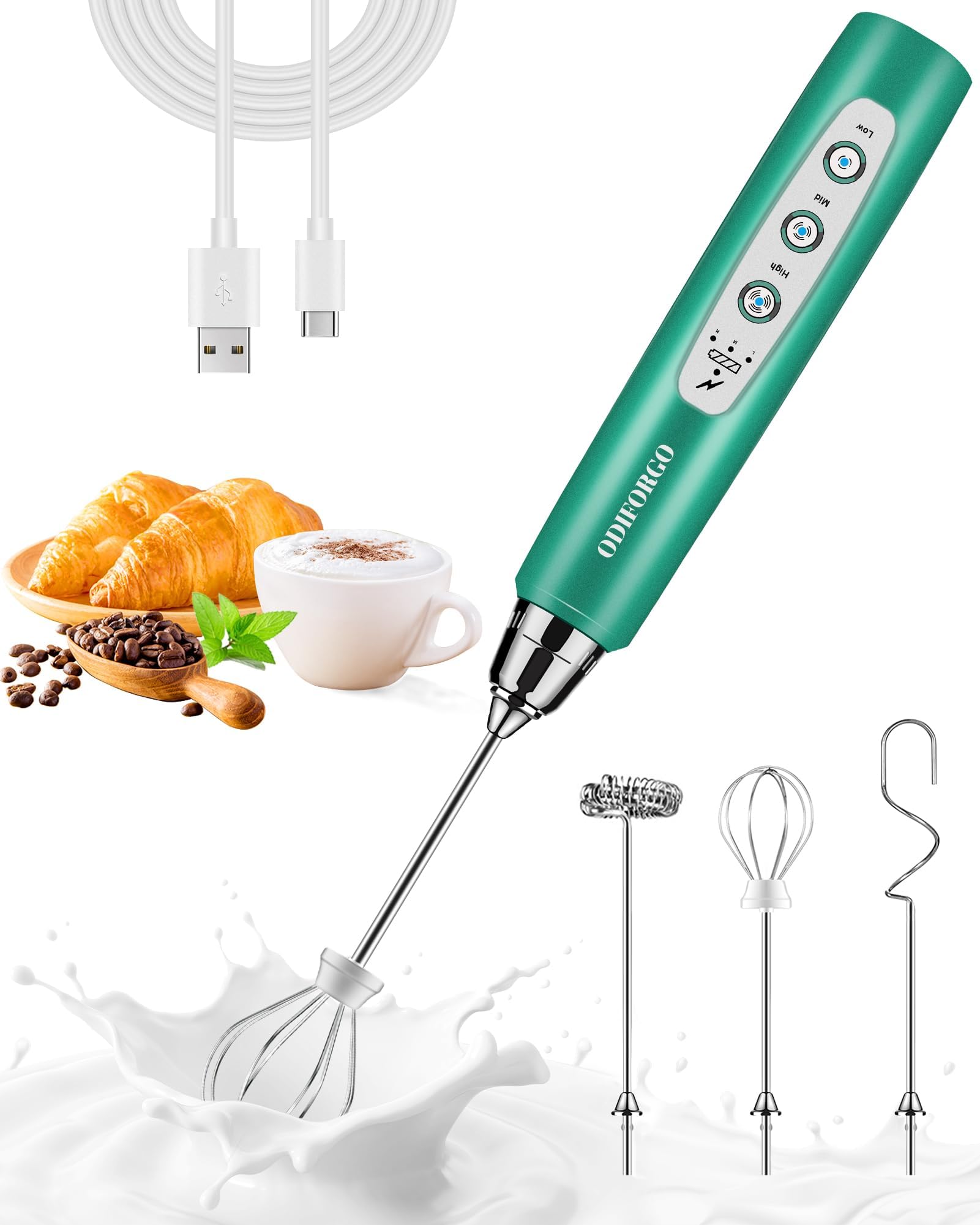 Amazon.com: ODIFORGO Milk Frother Handheld, USB Type-C Rechargeable ...