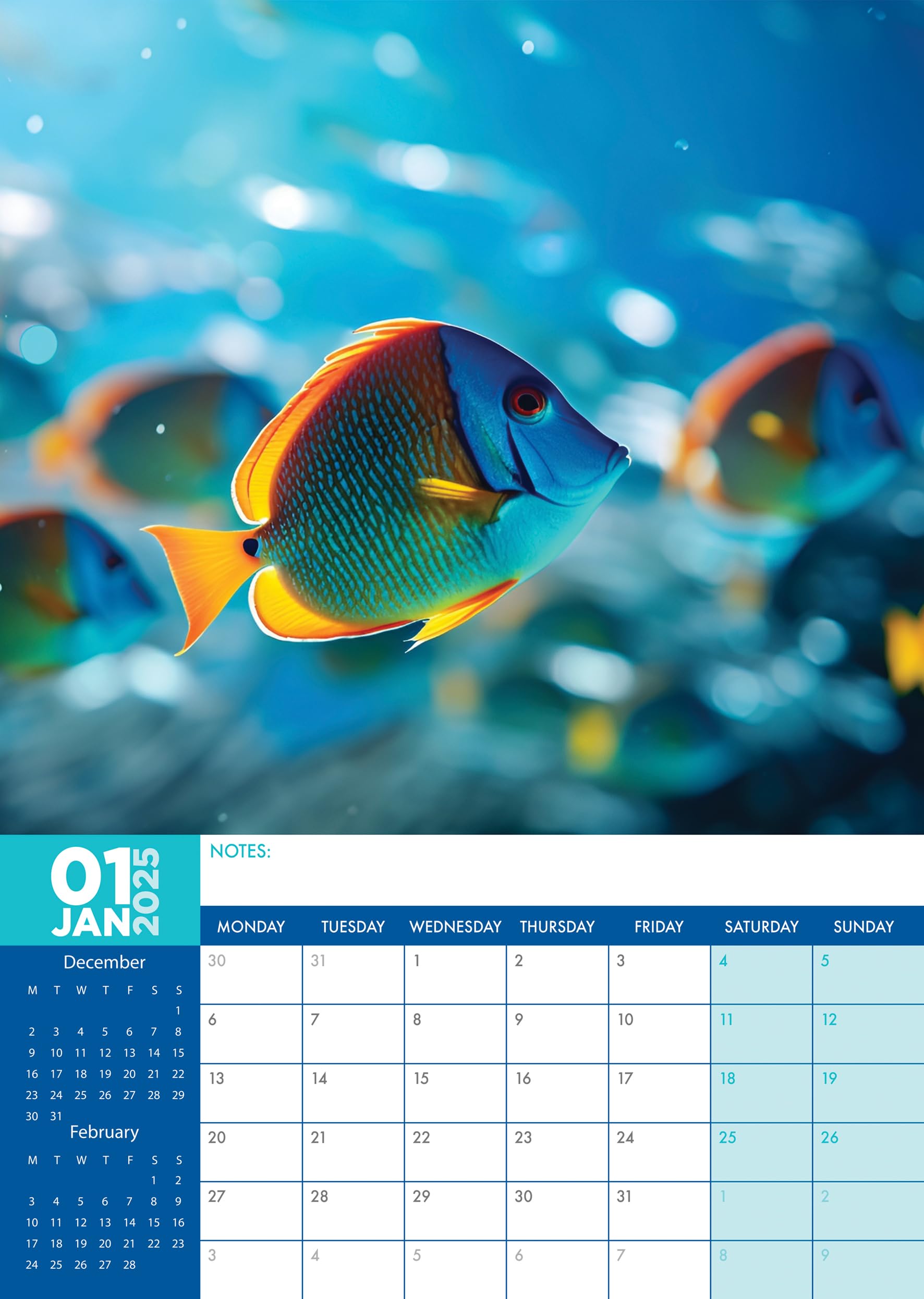 Tropical Fish 2025 – A3 Size Wirobound Calendar – BigaMart