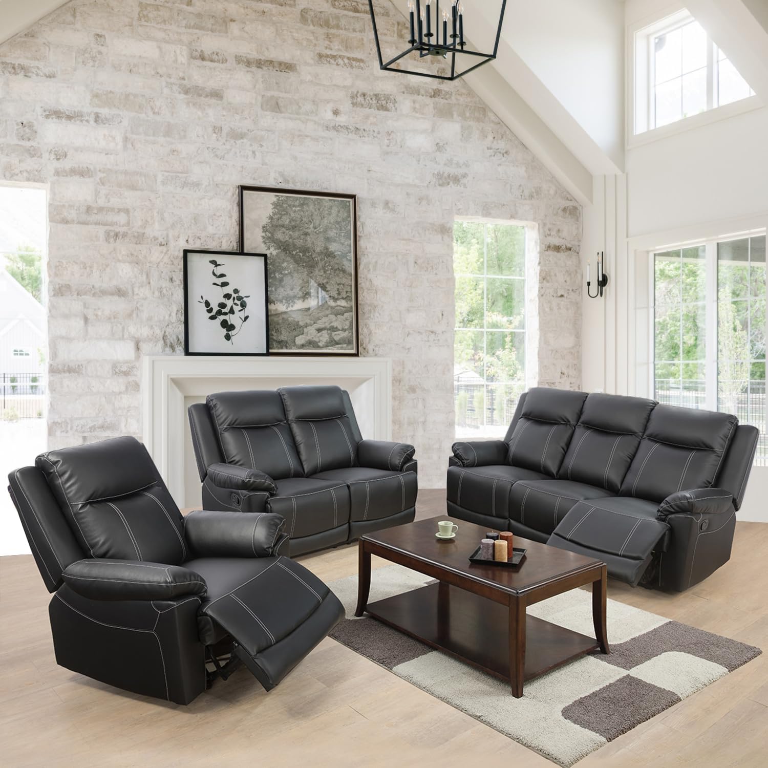 Amazon.com: GEBADOL Power Reclining Sofa Set, Genuine Leather Recliner ...