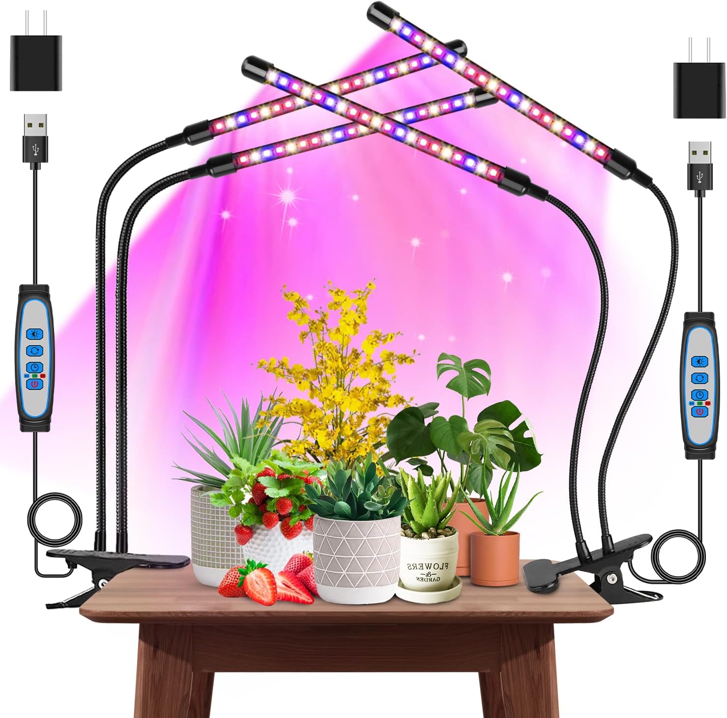Amazon.com : Garpsen Grow Lights for Indoor Plants, 2PCS 2 Heads Full ...